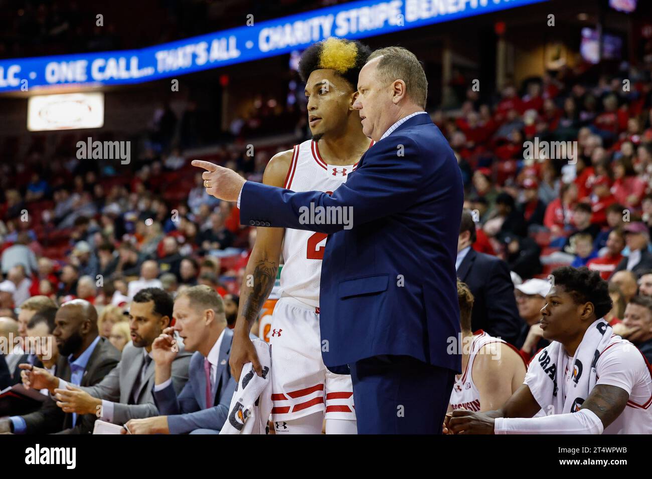 Madison, WI, USA. 1st Nov, 2023. Wisconsin Badgers head coach Greg Gard ...