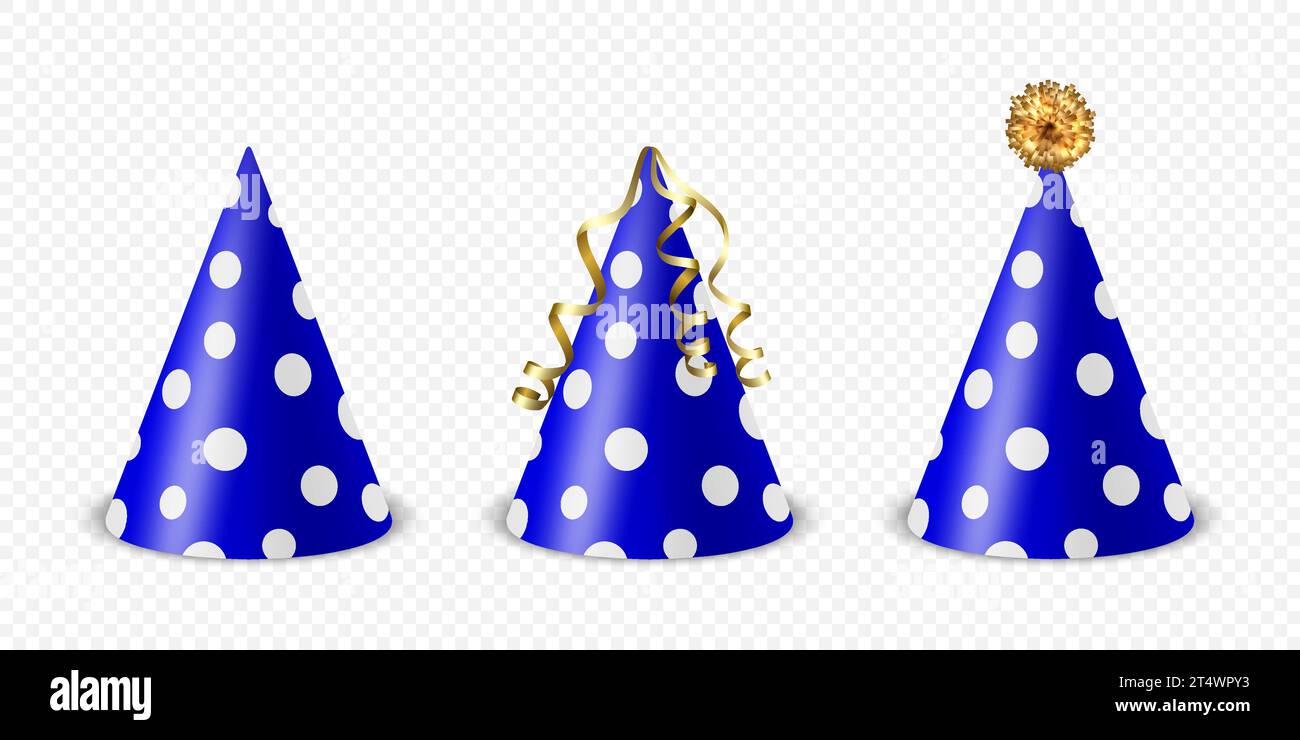 Vector 3d Realistic Blue and White Birthday Party Hat Icon Set Isolated ...