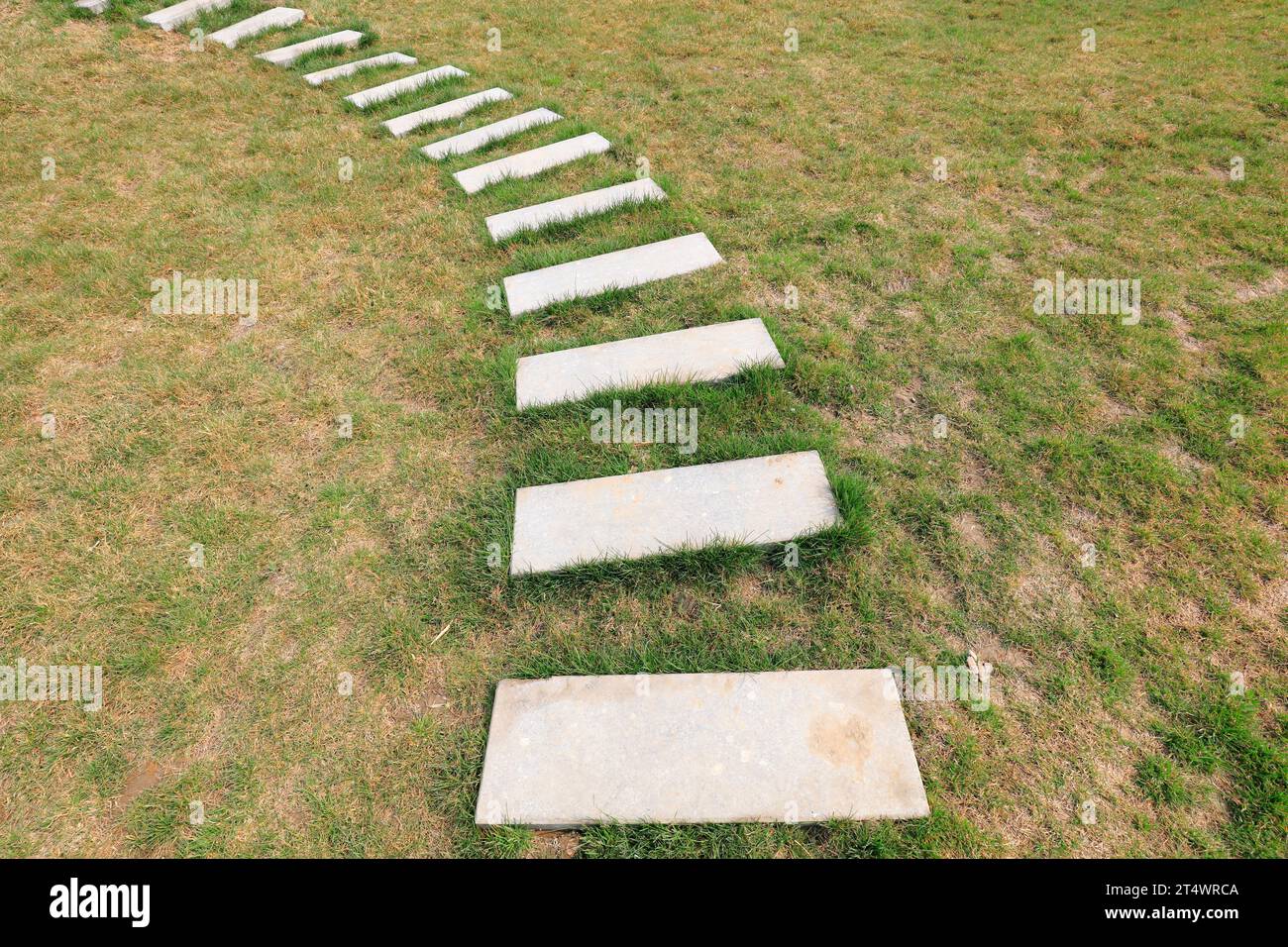 slate path is on the lawn Stock Photo - Alamy