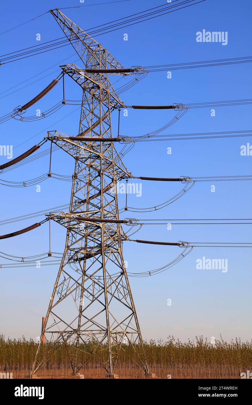 high voltage electric power steel tower, closeup of photo Stock Photo ...