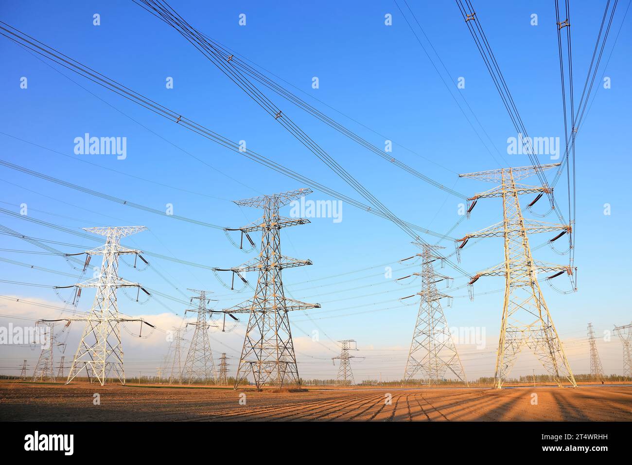 high voltage electric power steel tower, closeup of photo Stock Photo ...
