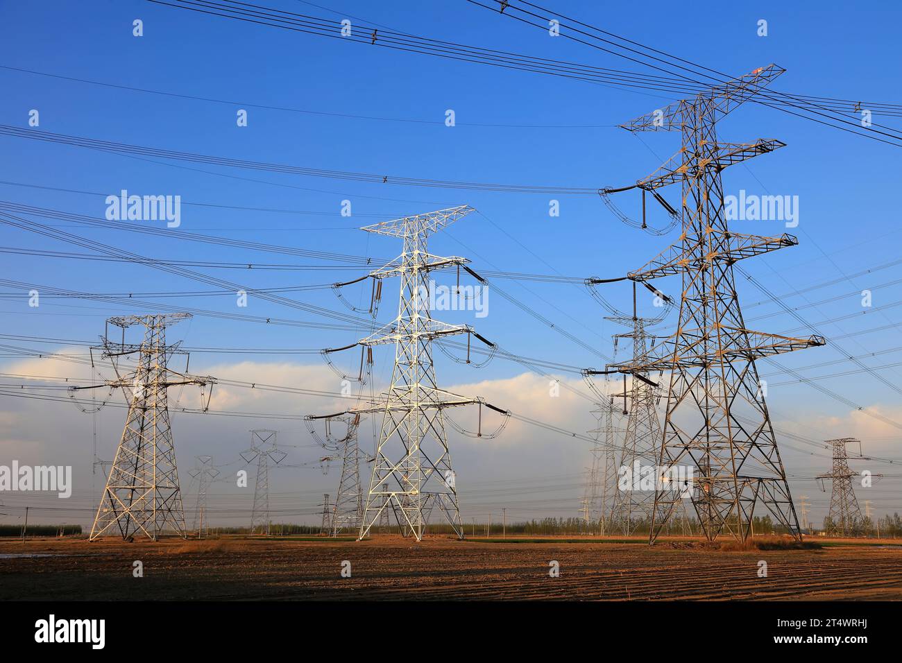 high voltage electric power steel tower, closeup of photo Stock Photo ...