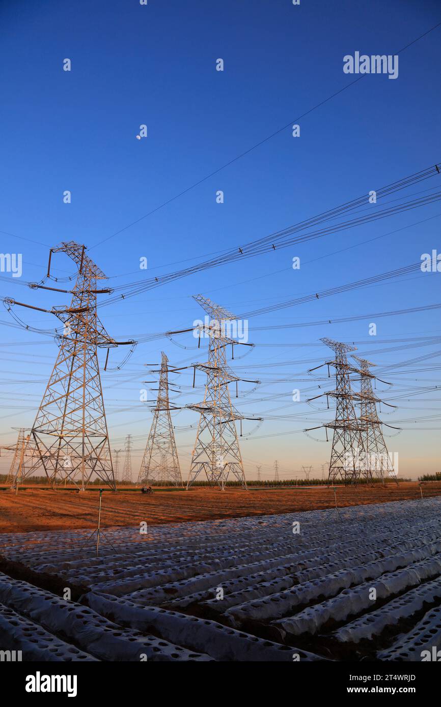 high voltage electric power steel tower, closeup of photo Stock Photo ...