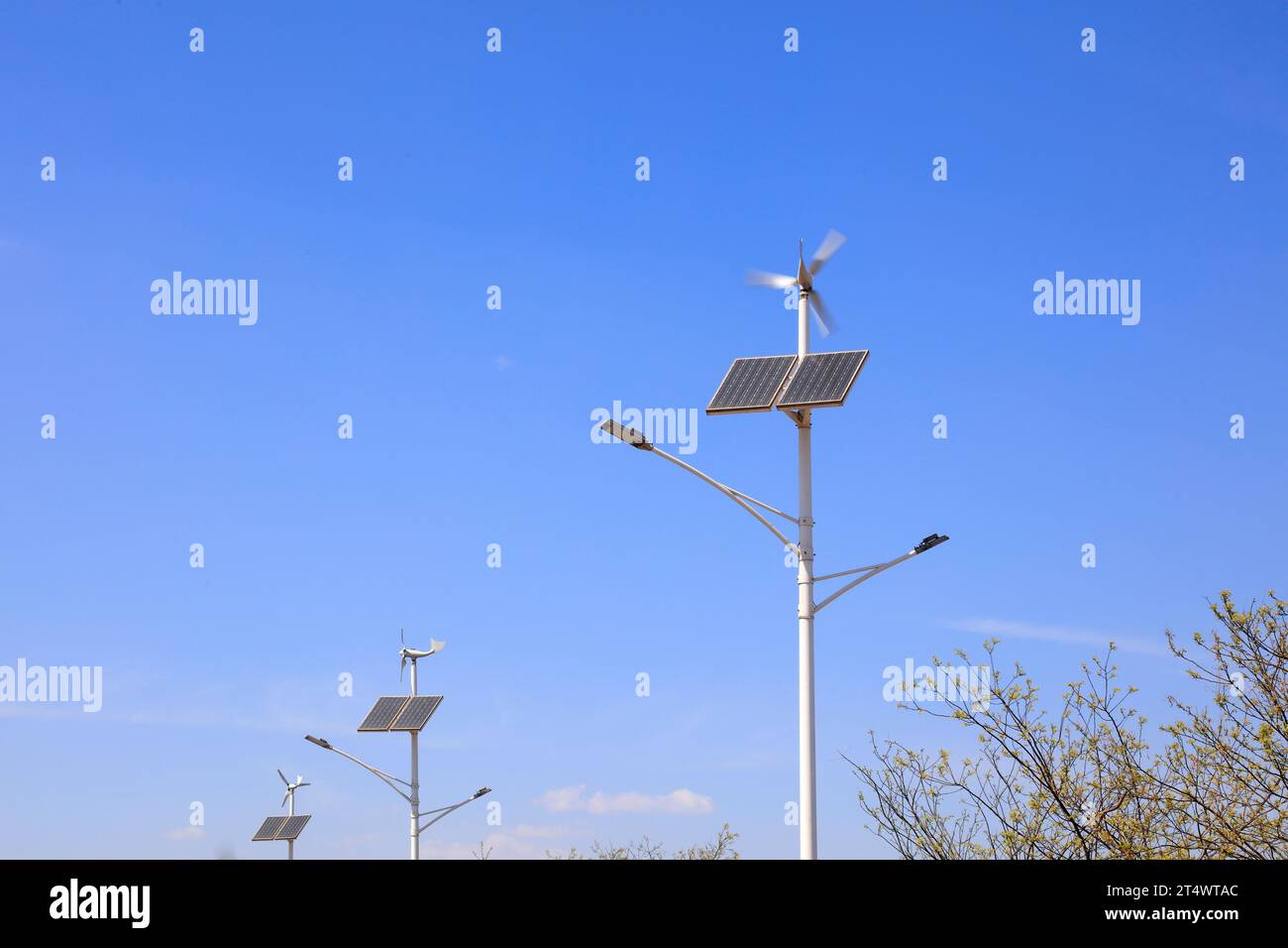 Solar wind street light under blue sky Stock Photo - Alamy
