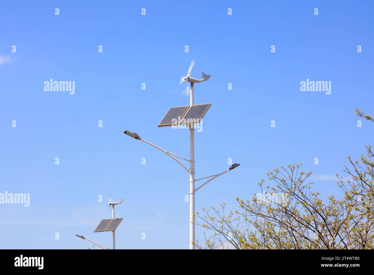Solar wind street light under blue sky Stock Photo - Alamy