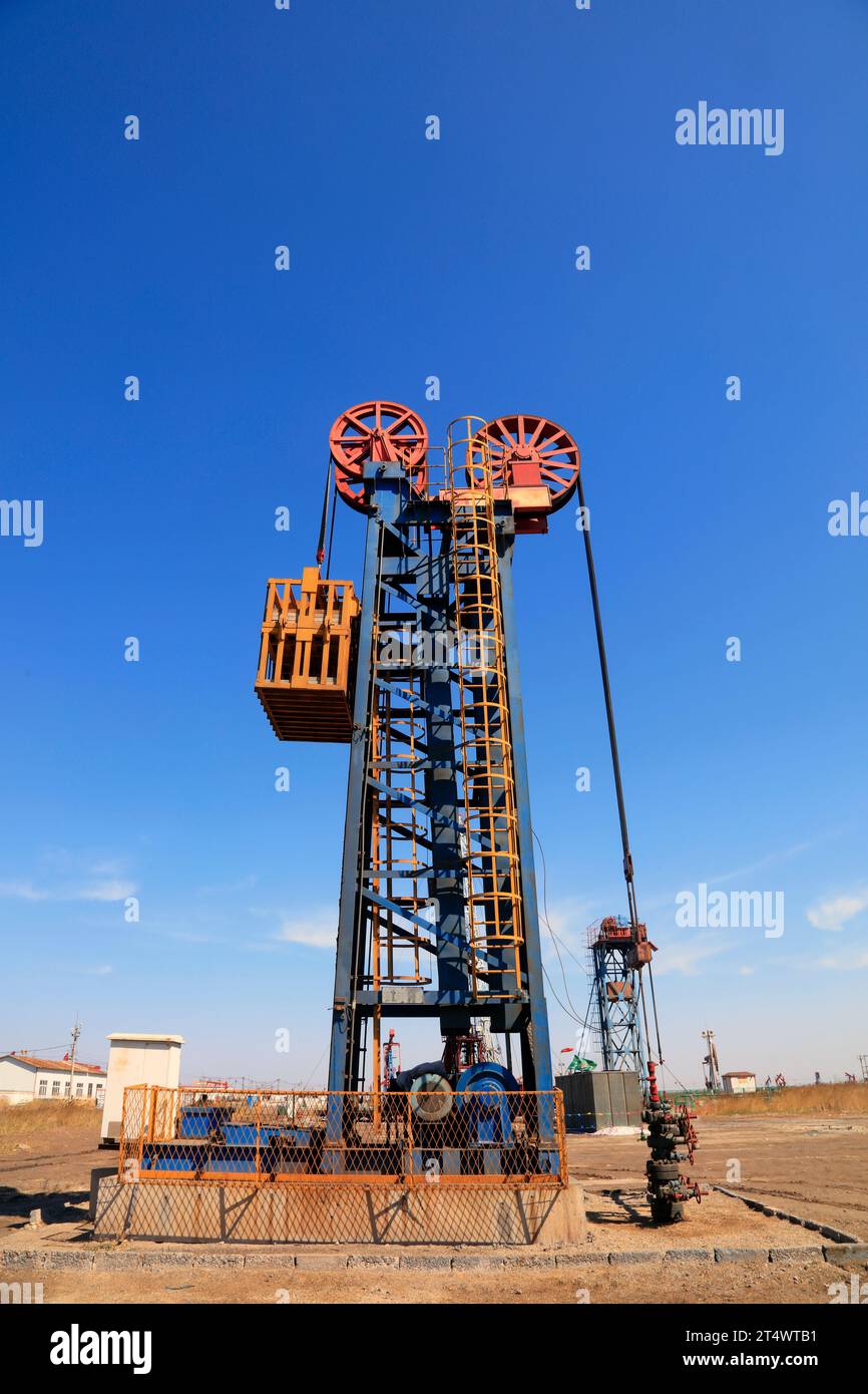 Tower type pumping unit in oil field, china Stock Photo - Alamy
