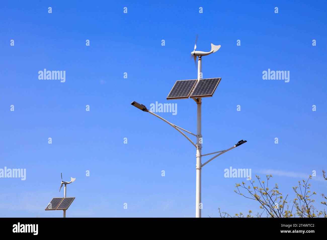 Solar wind street light under blue sky Stock Photo - Alamy