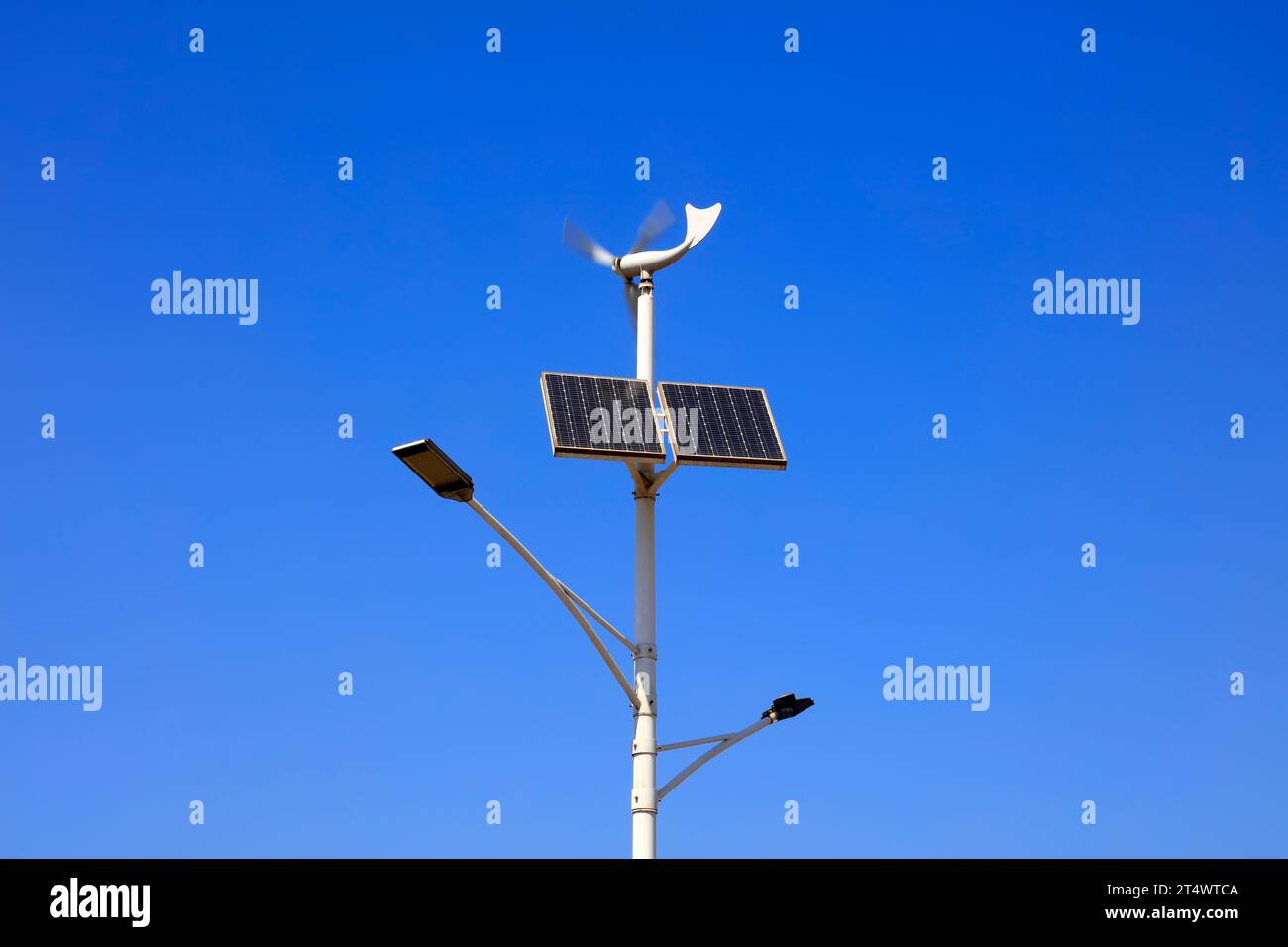 Solar wind street light under blue sky Stock Photo - Alamy