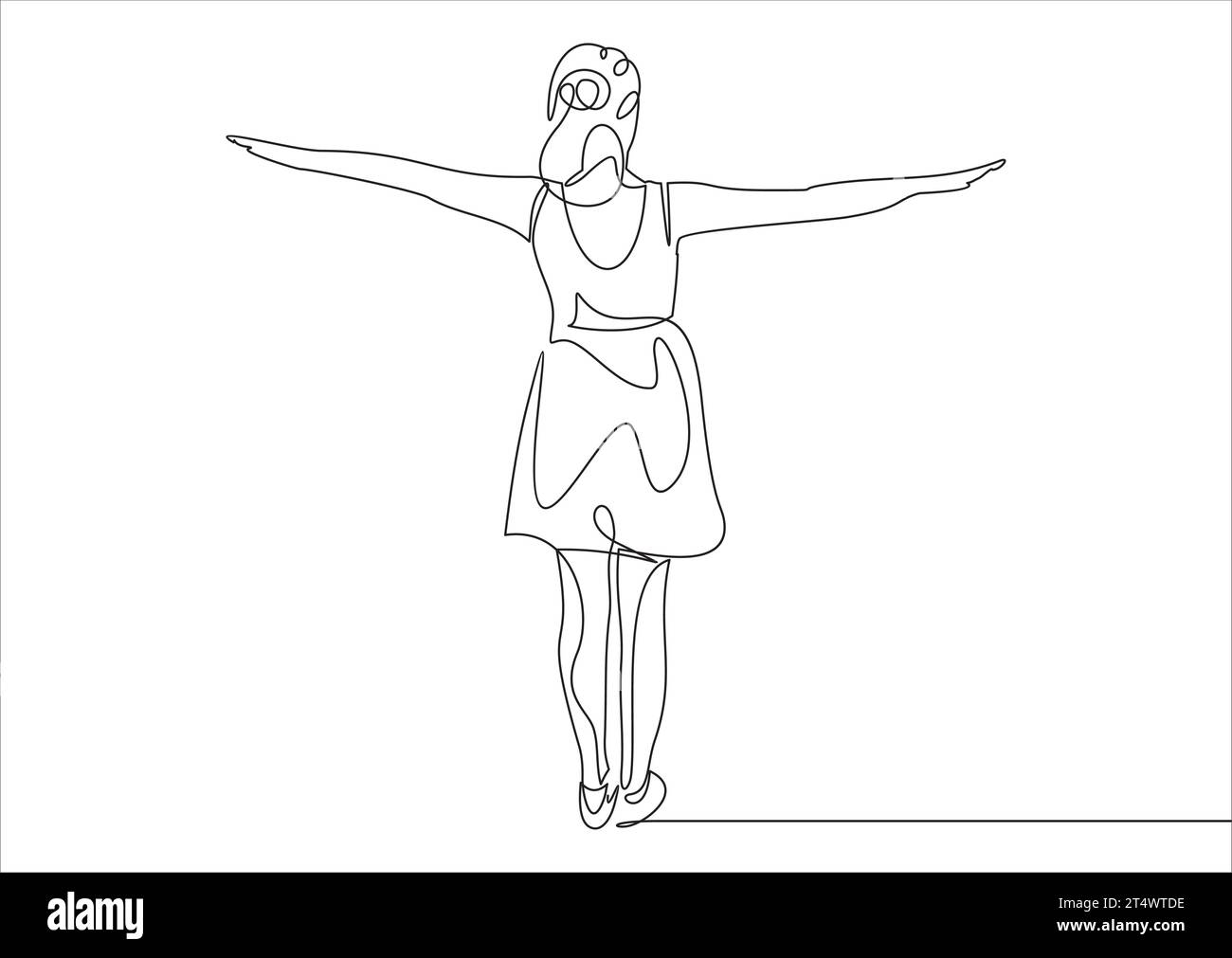 Continuous line art or One Line Drawing of a woman stretching arms is ...