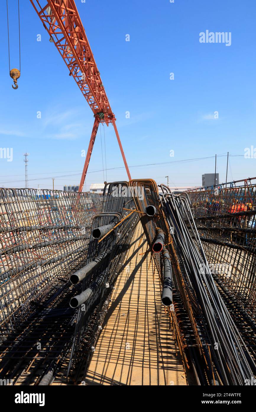 Steel beam and steel components under blue sky Stock Photo - Alamy