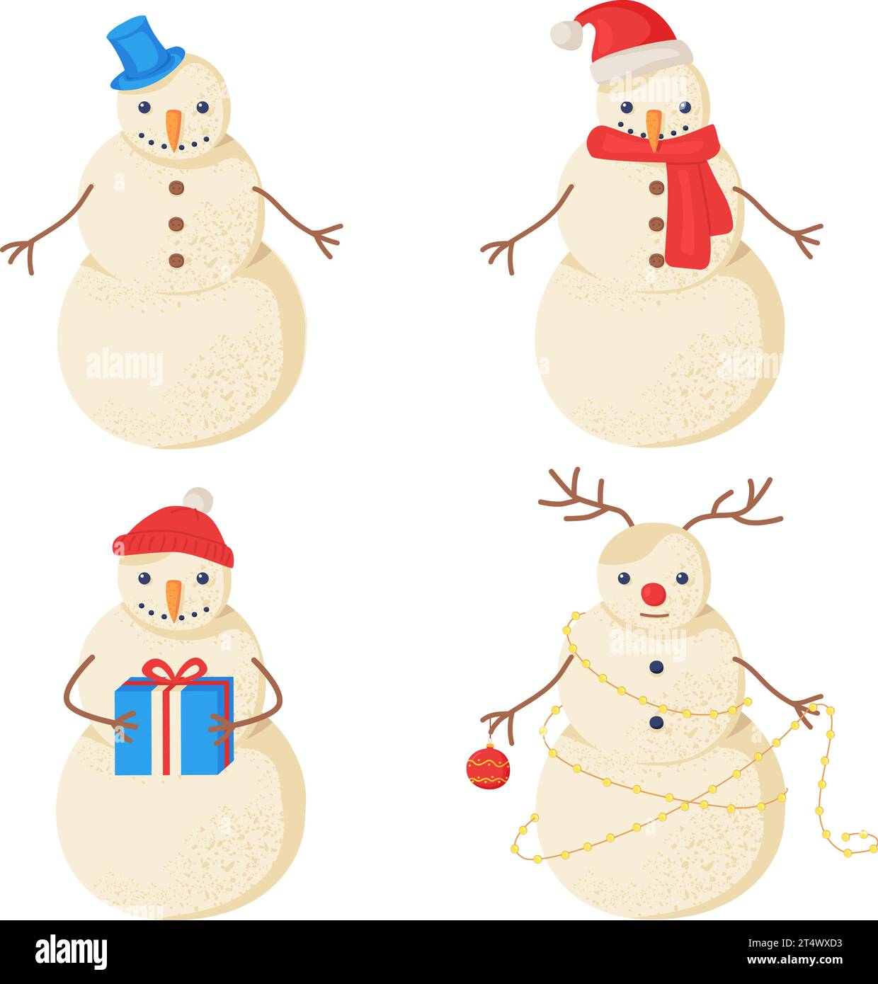 Snowman of sand character set. Hand drawn cartoon vector illustration ...