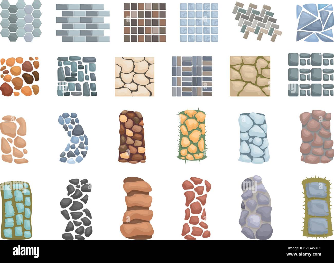 Stone footpath icons set cartoon vector. Path road stone. Backyard ...