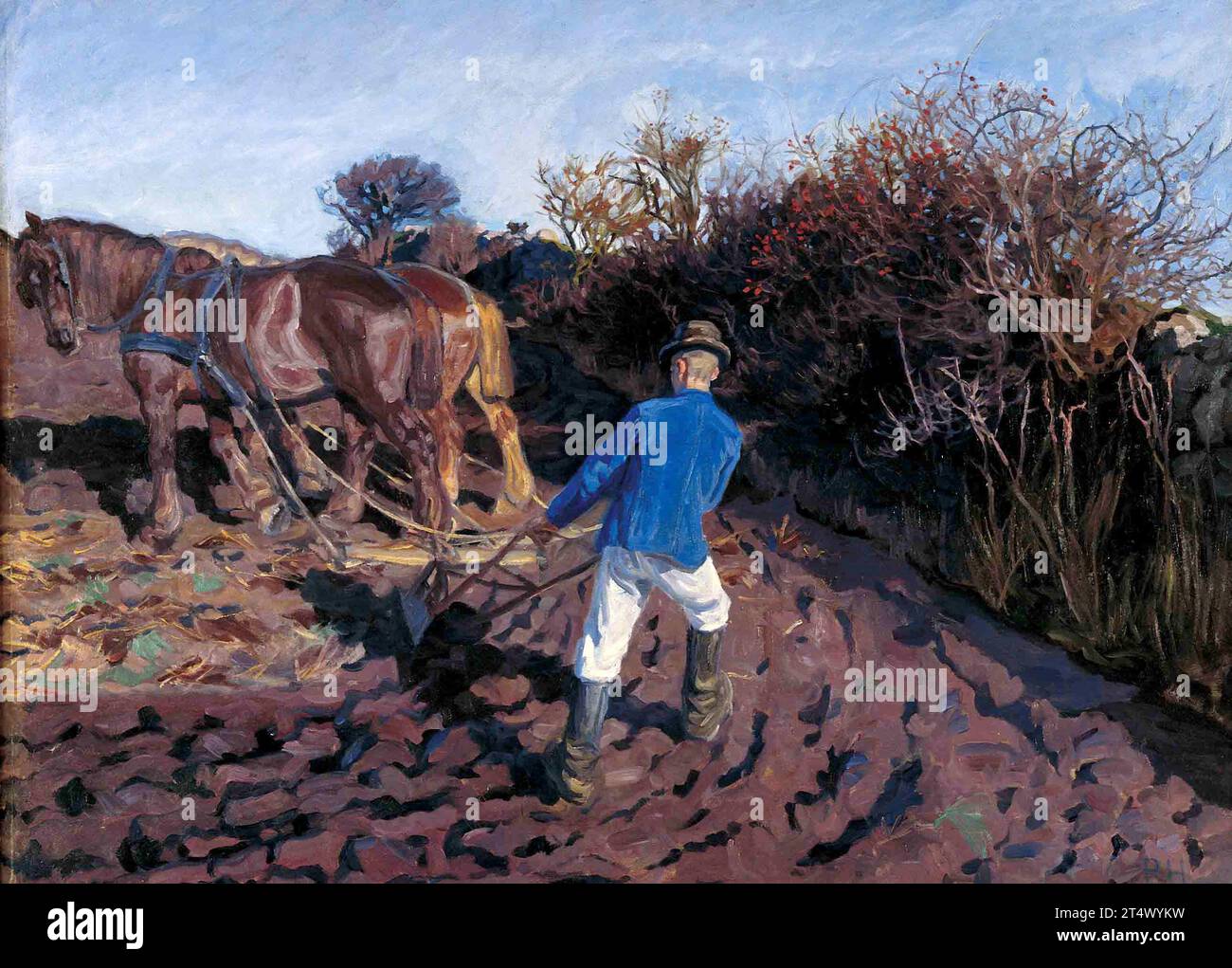 Peter Hansen - The Plowman Turns - c1901 Stock Photo - Alamy