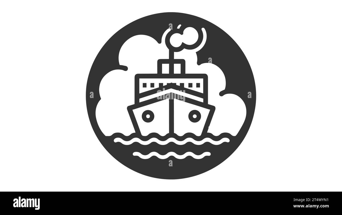 Ship icon flat. Black pictogram on grey background. Vector illustration ...