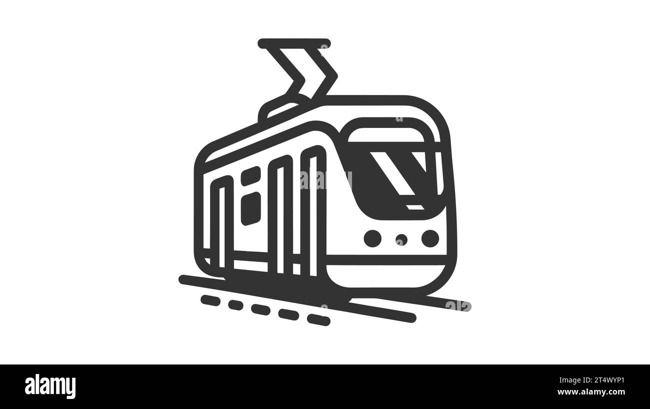 Lightrail or light rail transit with pantograph flat vector icon for ...