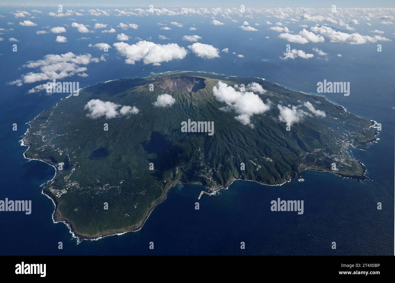 An aerial photo shows Miyake-jima Island in Miyake Village, Tokyo on ...