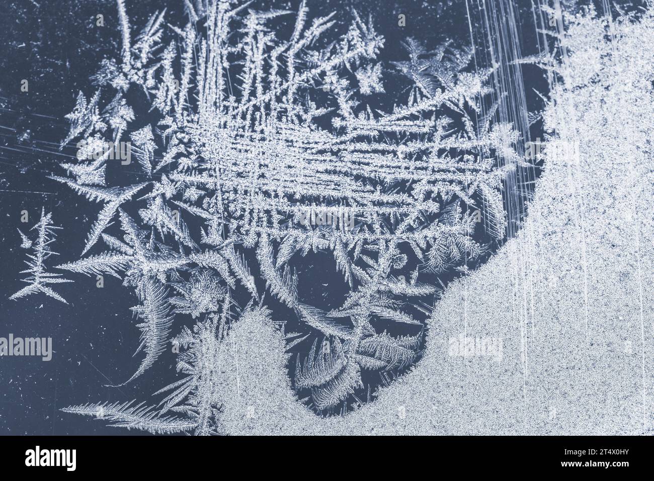White frost is on a window glass, natural winter background pattern ...