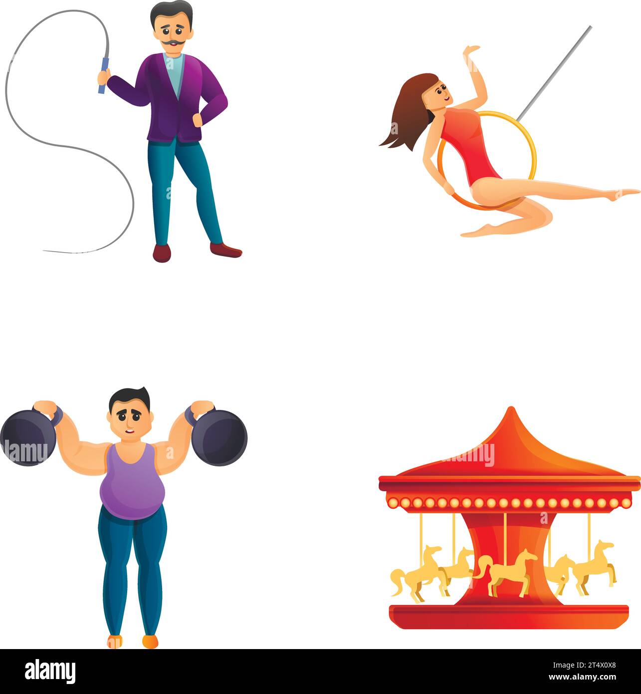 Circus artist icons set cartoon vector. Aerialist, animal trainer and ...
