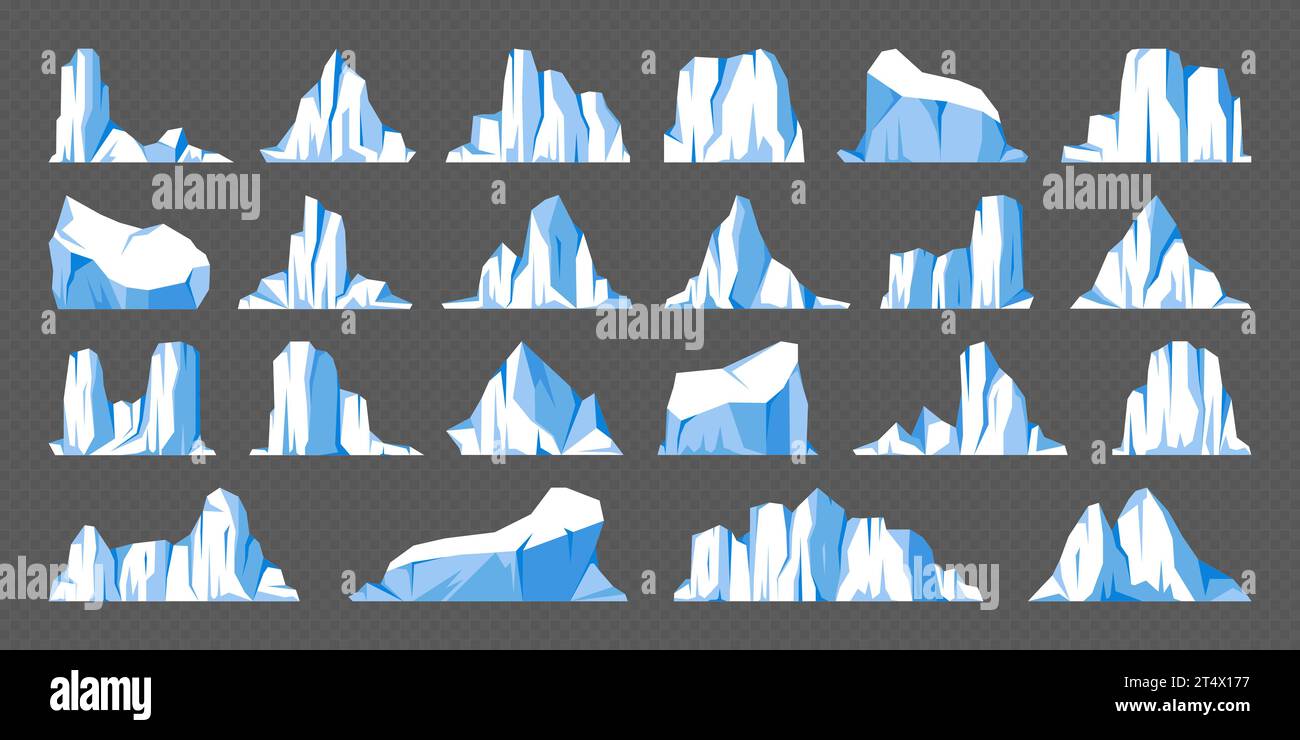 Floating icebergs collection. Drifting arctic glacier, block of frozen ...