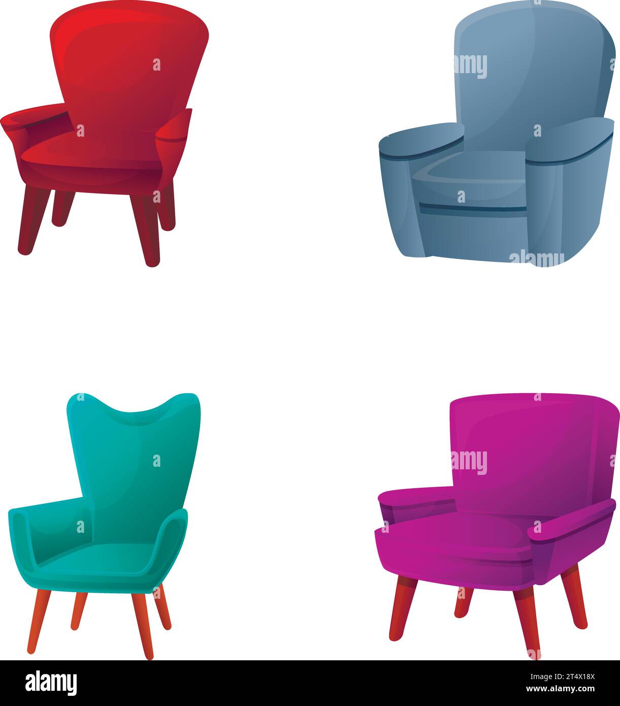 Easy chair icons set cartoon vector. Various soft colorful armchair ...