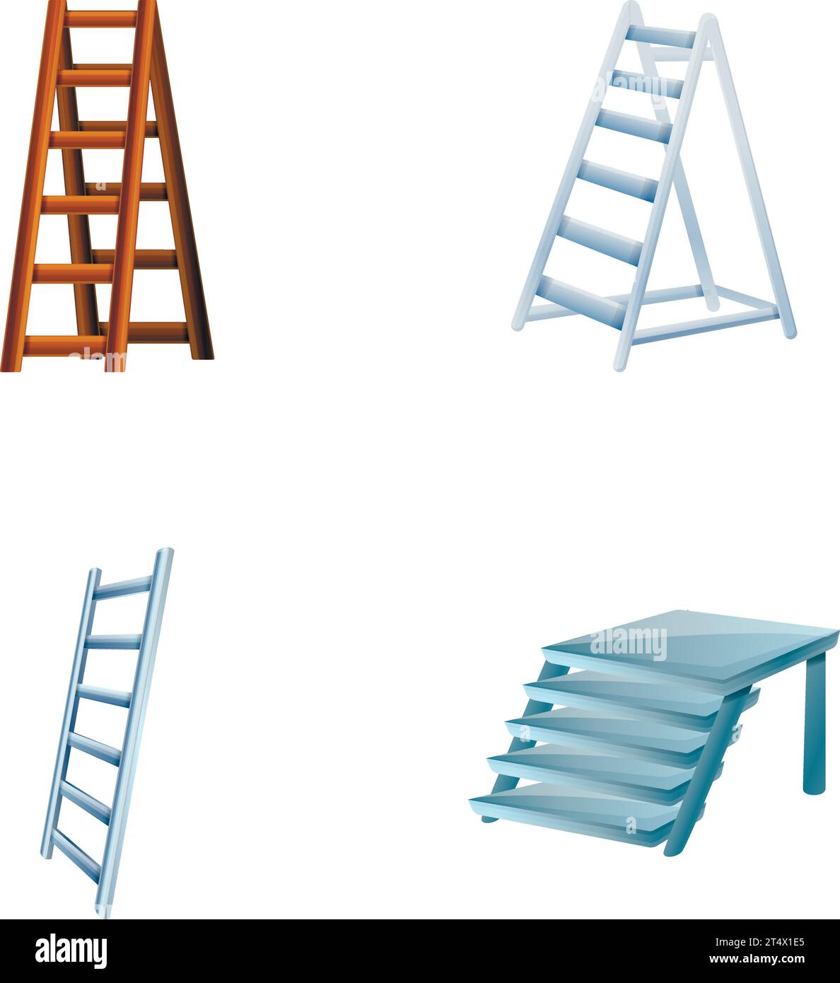 Ladder icons set cartoon vector. Step ladder and stairway. Household ...