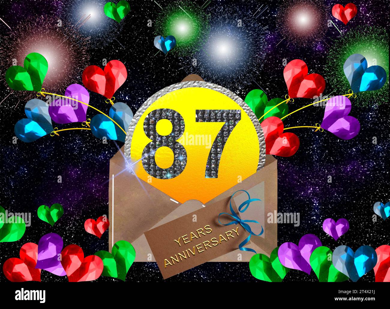 3d illustration, 87 anniversary. golden numbers on a festive background ...