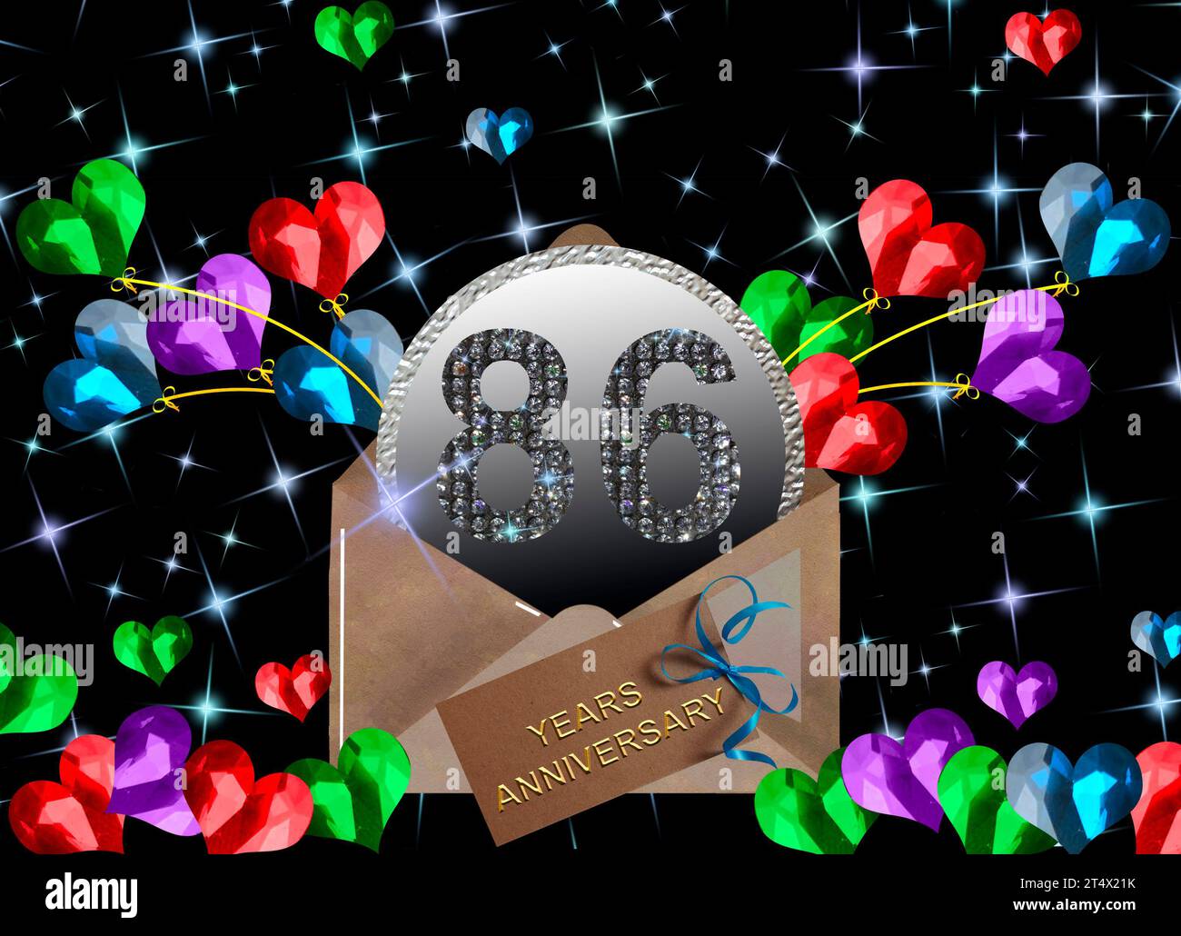 3d illustration, 86 anniversary. golden numbers on a festive background ...