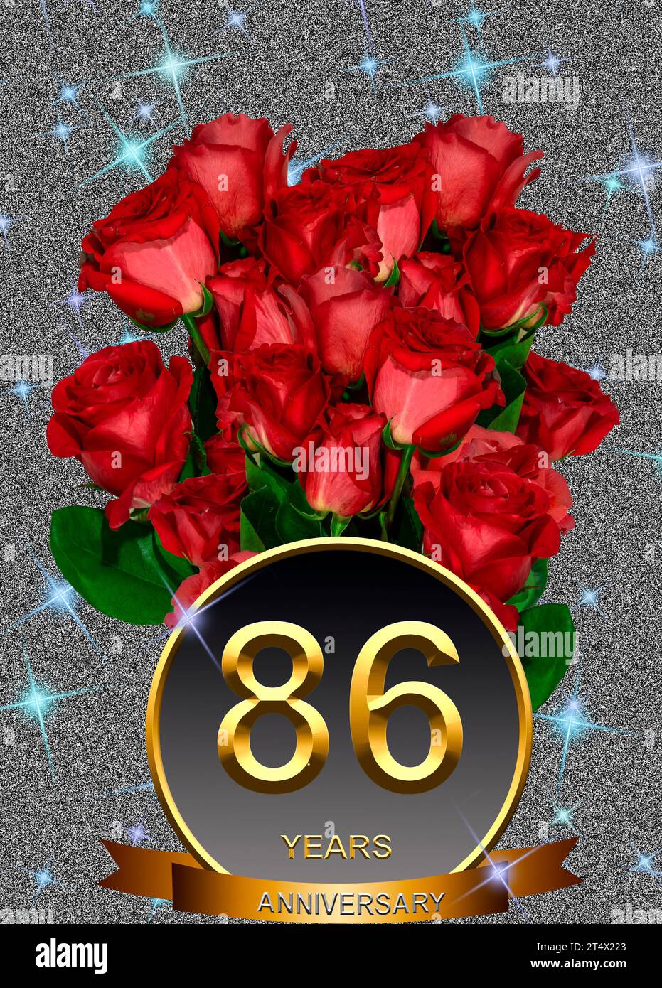 3d illustration, 86 anniversary. golden numbers on a festive background ...