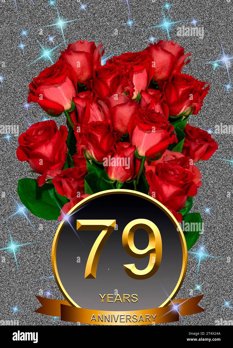 3d illustration, 79 anniversary. golden numbers on a festive background ...