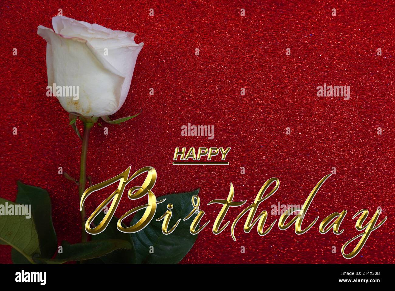happy birthday card with flowers white roses Stock Photo - Alamy