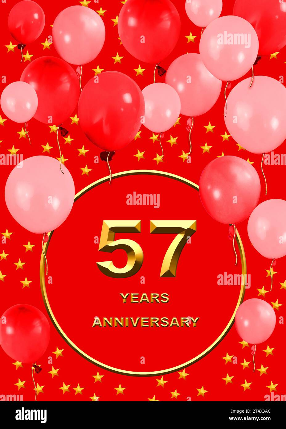 3d illustration, 57 anniversary. golden numbers on a festive background ...