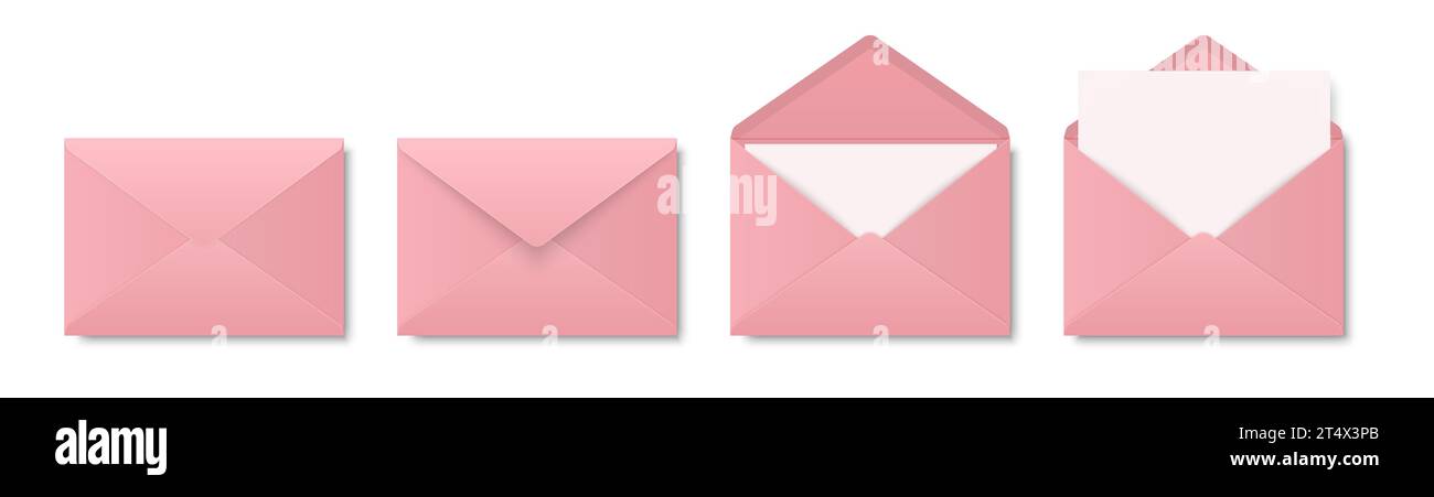 Vector Pink Envelopes with Blank Letter. Folded, Unfolded Isolated Envelope Set. Design Template ...