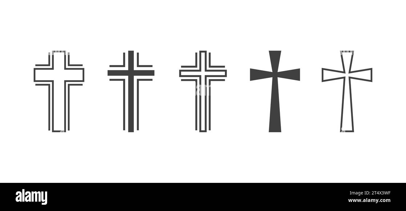 Flat Vector Black Christian Cross Icons Set Isolated on a White ...