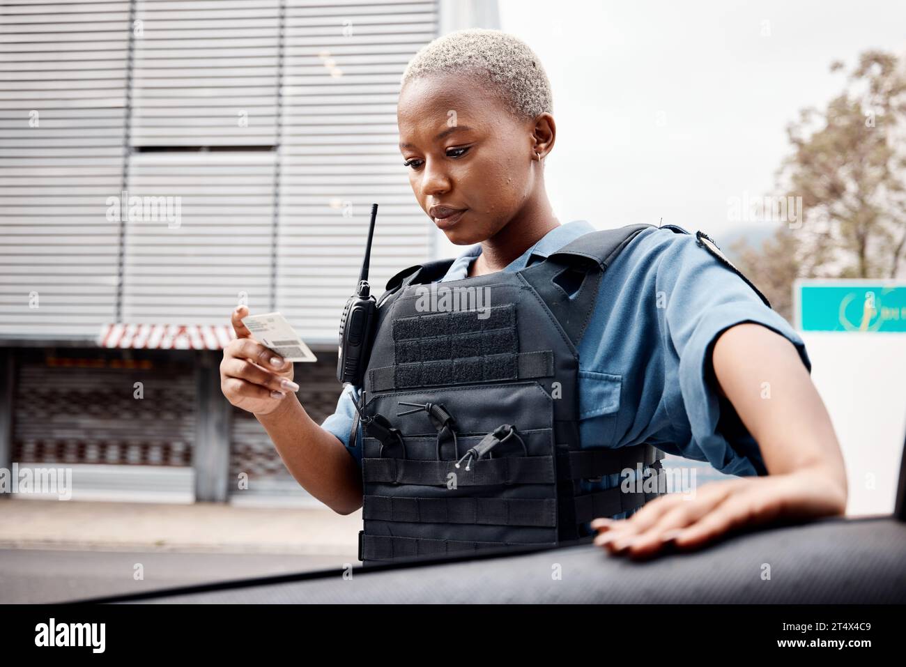 Black woman, drivers license or police officer in city to check info ...