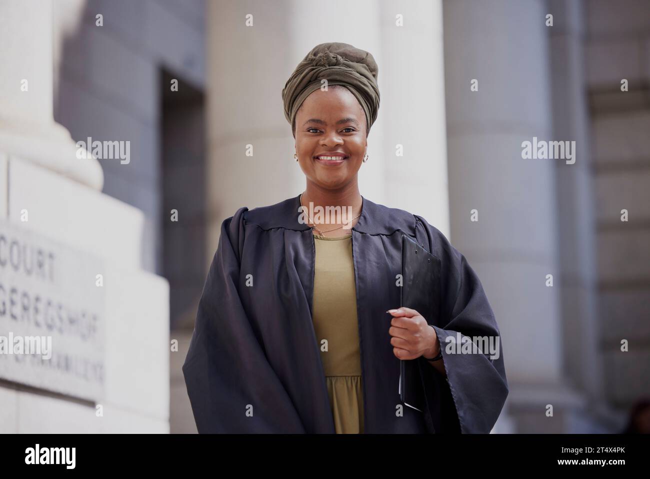 Black woman, portrait and judge at the court for justice, empowerment ...