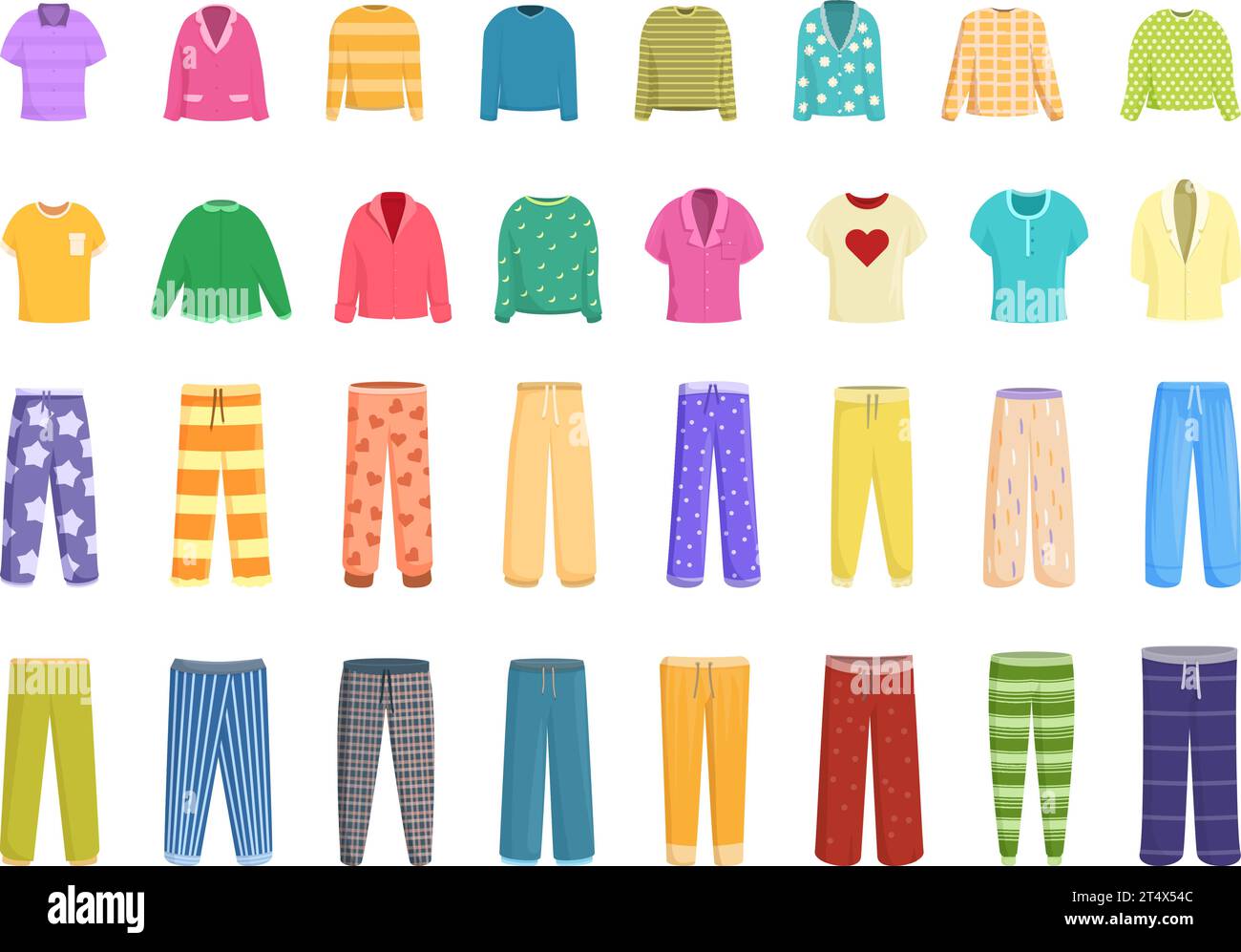 Pajamas icons set cartoon vector. Girl comfy clothes. Outfit fashion ...