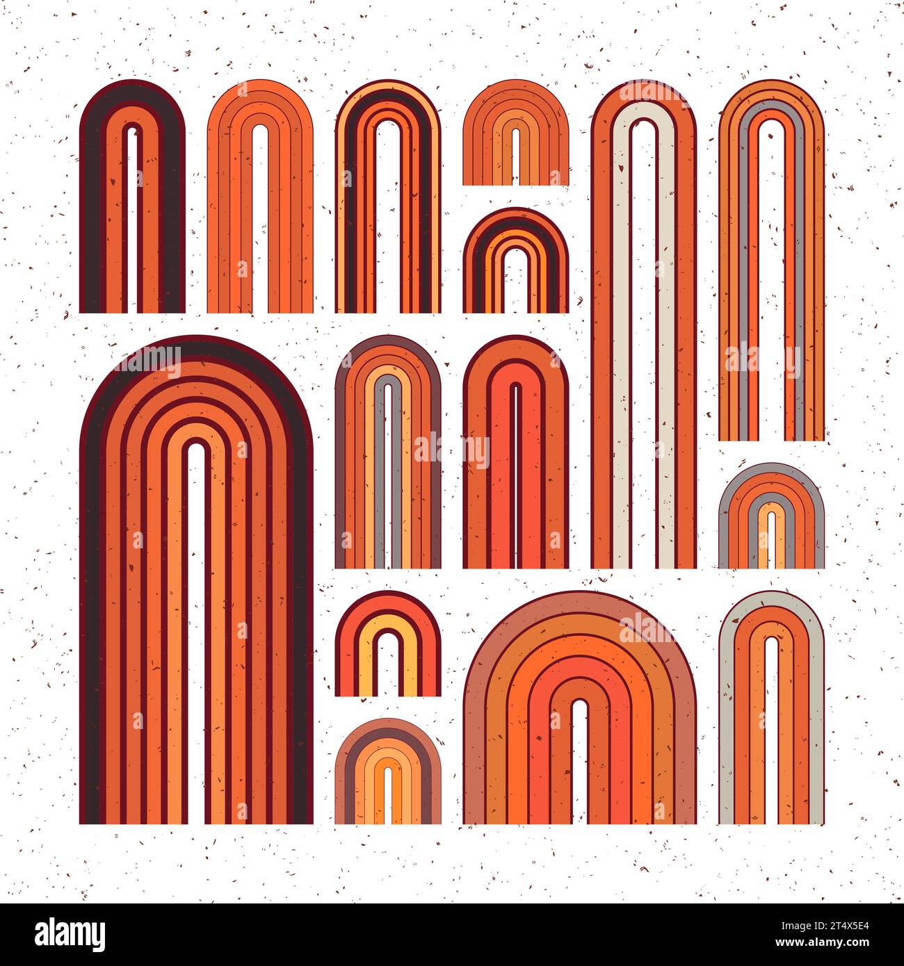 Mid century arch elements, modern geometric shapes, grunge rainbow ...