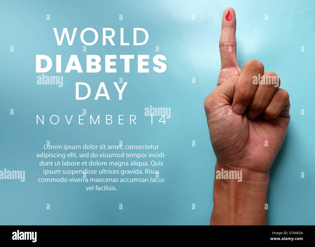 World diabetes day awareness concept. Blue ribbon with blood drops on a ...