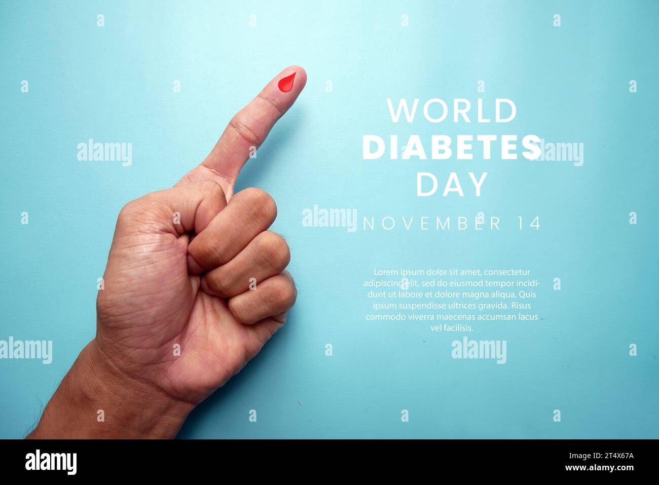 World diabetes day awareness concept. Blue ribbon with blood drops on a ...