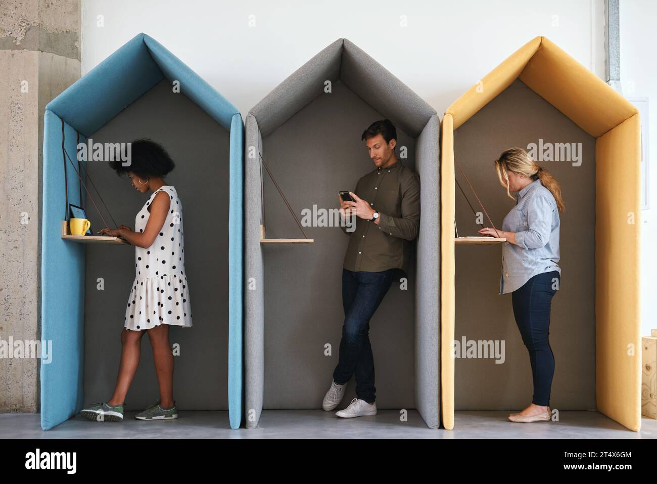 Creative, cubicles and planning with business people in office for ...