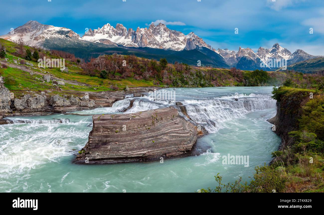 Waterfall in Torres del Paine National Park in Patagonia, southern ...