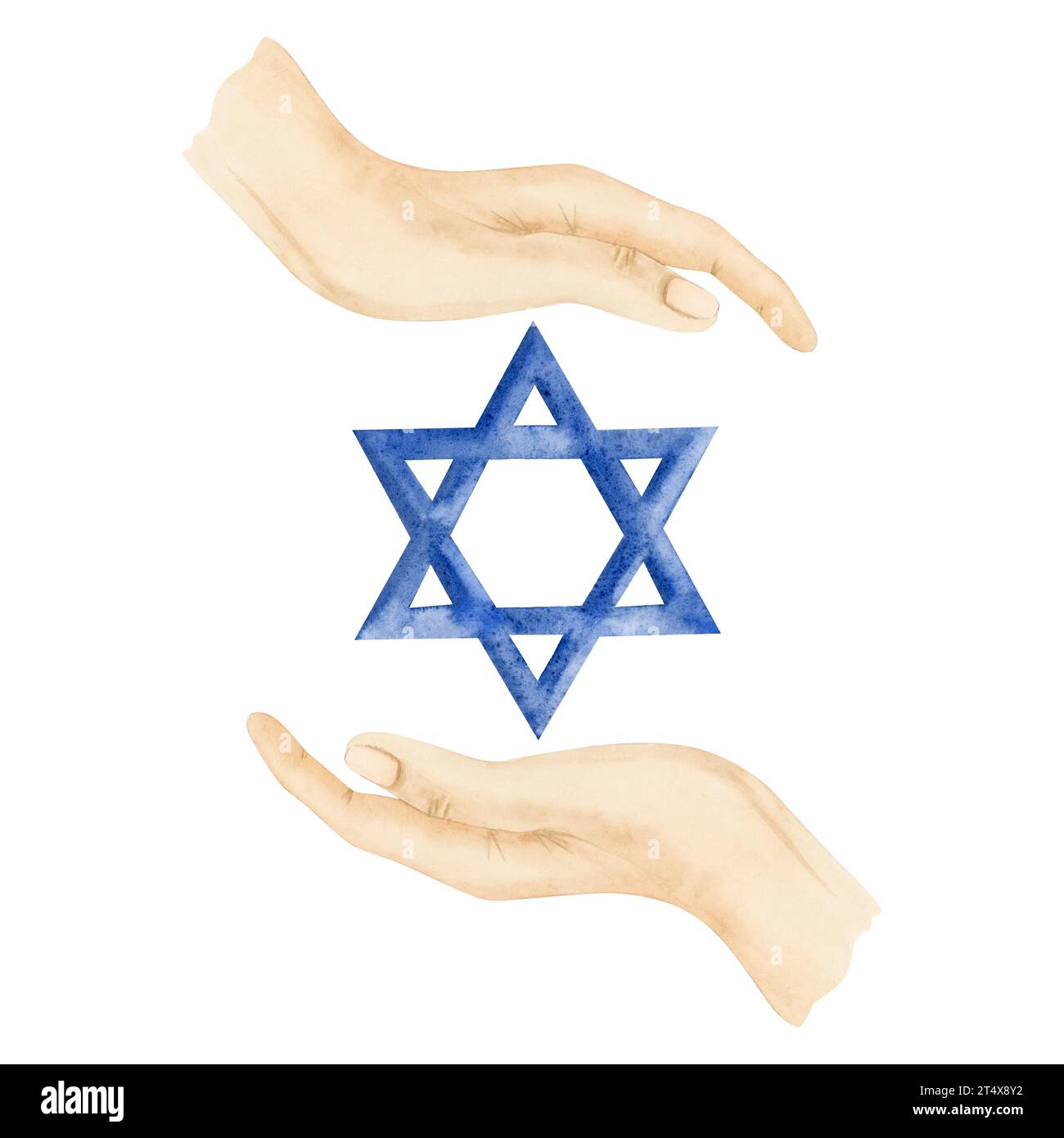 Jewish blue Star of David holding with hands watercolor illustration ...