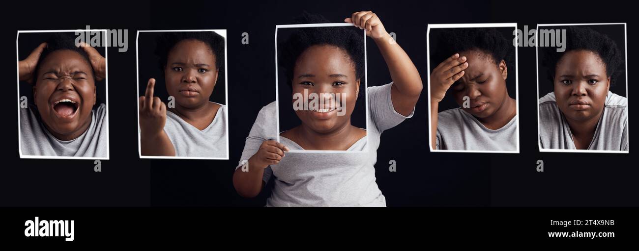 Mental health, psychology and bipolar with portrait of black woman in ...