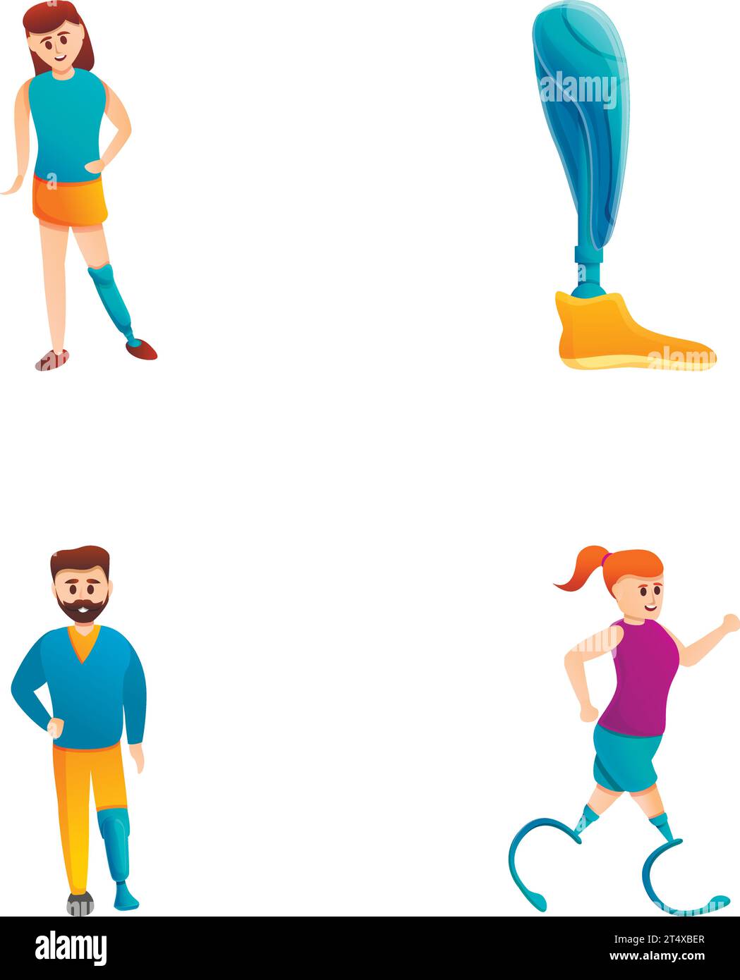 Disability icons set cartoon vector. Human with prosthesis play sport ...