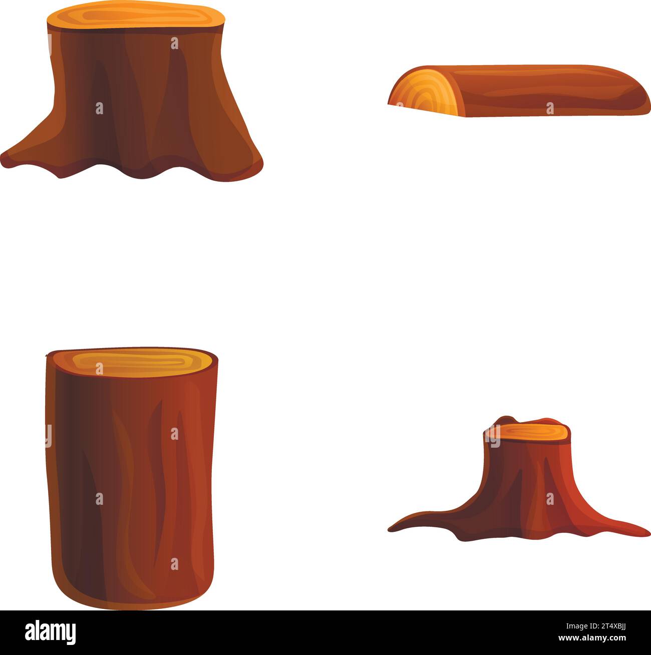 Felled tree icons set cartoon vector. Clear cutting forest. Deforestation, ecological problem ...