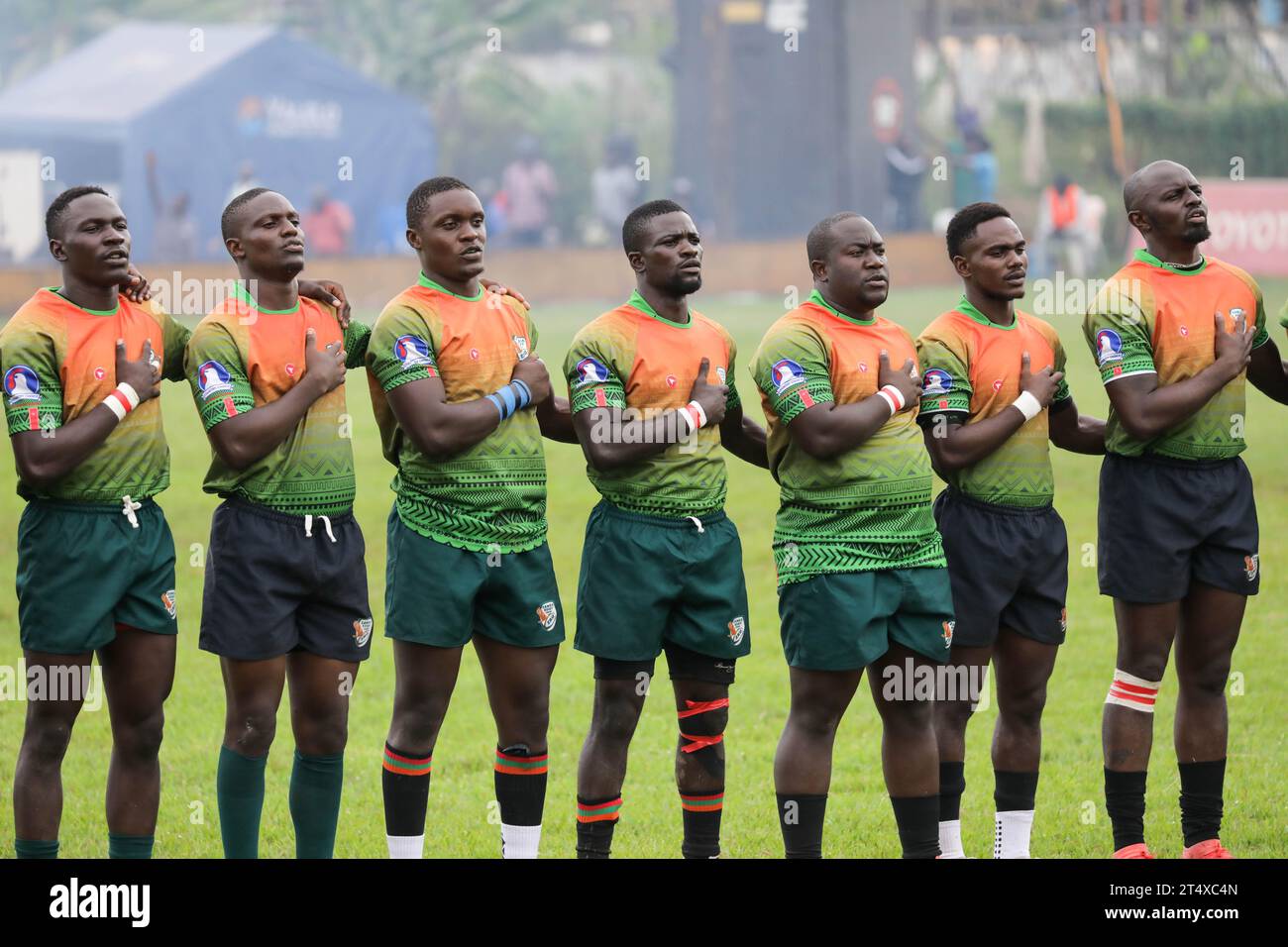 Kampala, Uganda. 1st Nov, 2023. Members of Zambia sing their national ...