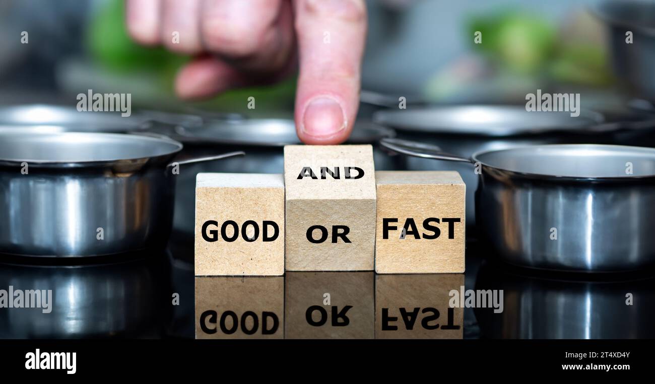 Cubes form the expression 'good and fast' in a kitchen. Symbol for a ...