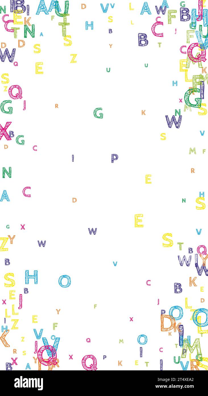 Falling letters of English language. Bright handdrawn flying words of ...