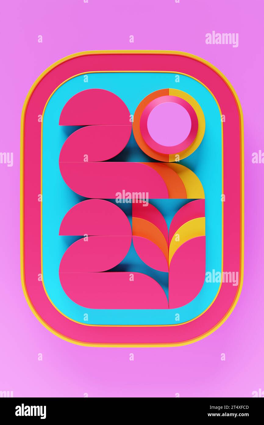 2024 new year card with 3d realistic year number on pink background. 3D ...