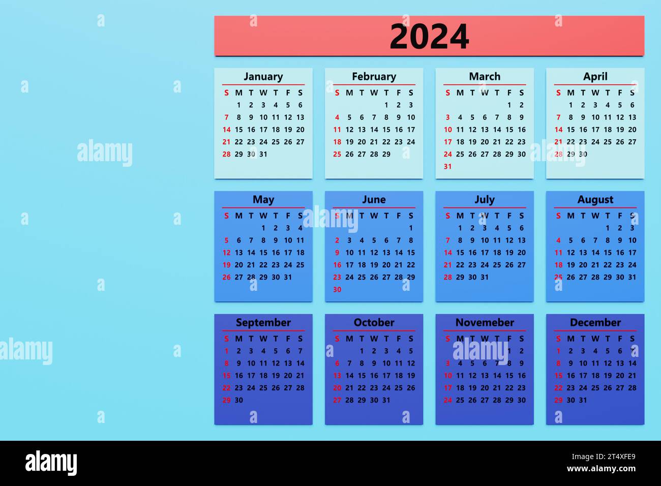 Multicolored monthly calendar template in minimalist style for 2024 ...